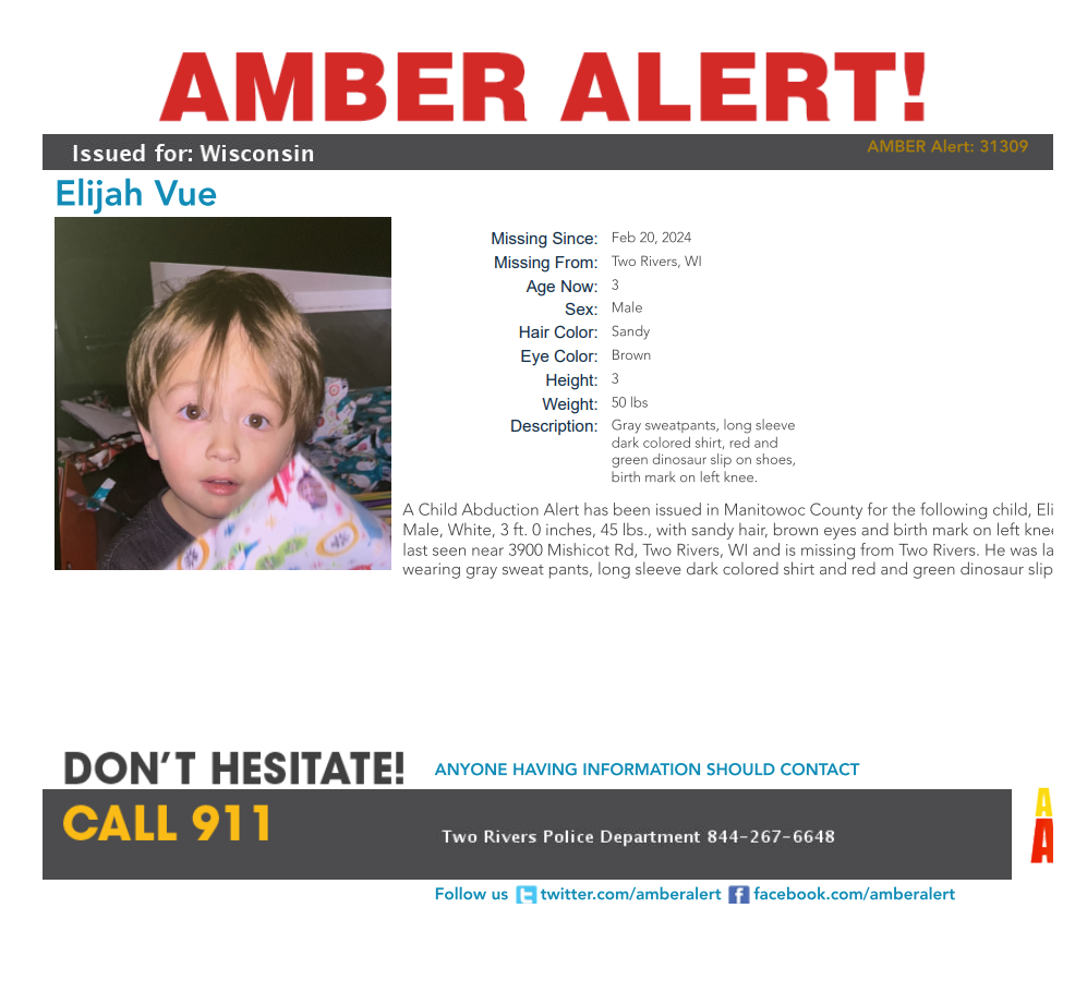Amber Alert Still Active for Missing Wisconsin Boy